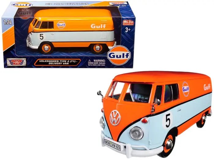 Vintage Volkswagen Type 2 (T1) Gulf Diecast Van 1/24 Model - Orange ...